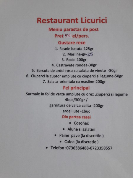 Meniu parastas de post - 50lei / pers - Restaurantul LaLicurici.ro